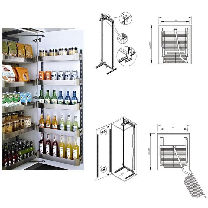 600mm Kitchen Satin Stainless Steel Pantry Roll Out Units - VoloShoppe